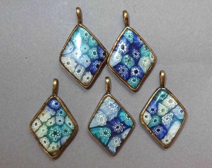 Five Handmade Glass Pendants Floral Motifs With Metal Mounting From ...