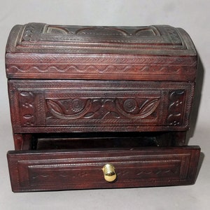 Indian Wooden Jewelry Box Covered With Embossed Leather, Tribal ...
