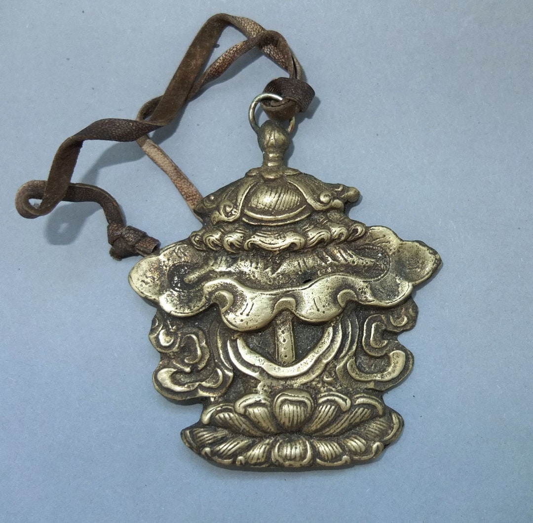 Large Brass Auspicious Symbol Umbrella or Parasol Chatra Amulet Pendant ...