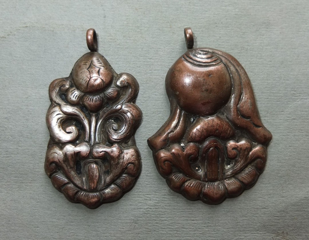 Two Buddhist Protector Metal Amulets Pendants With Auspicious Symbol ...