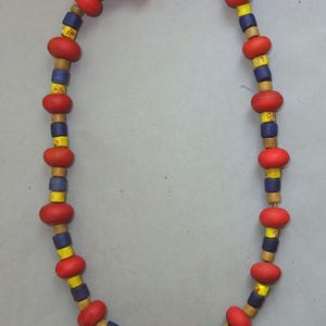 Necklace With Different Old Red Yellow Speckled and Blue Glass Beads ...