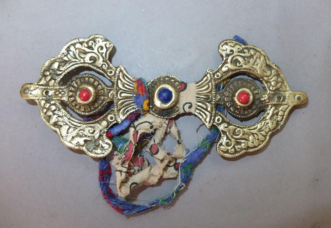 Large Brass Dorje Shape Robe Closure From Tibet, Tibetan Folk Brooch ...