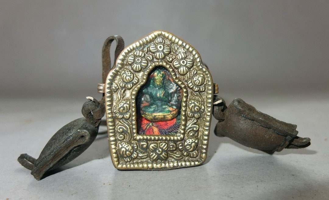 Tibetan Copper Ghau Gau With Brass Front Filled With Clay Manjushri ...