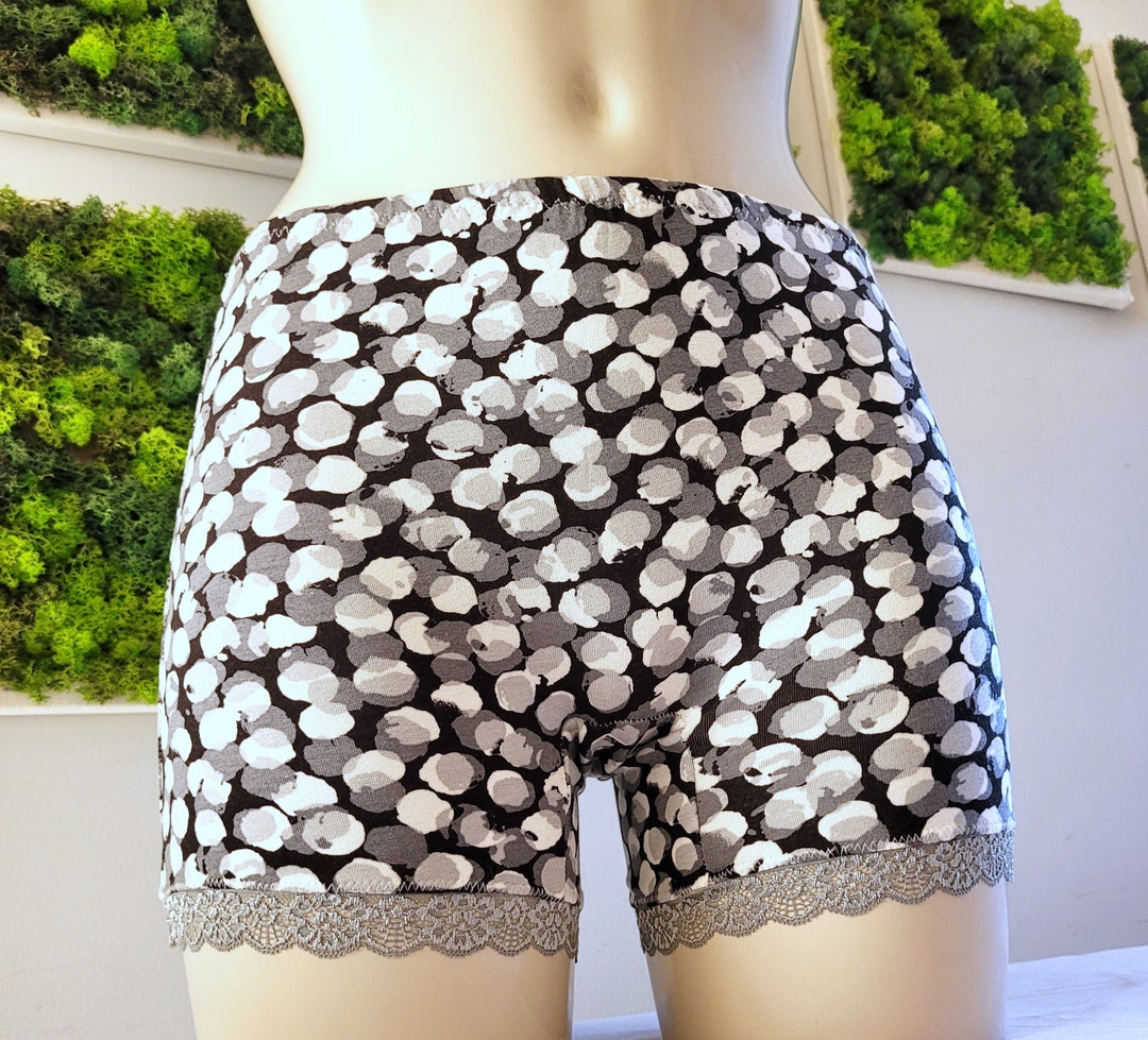 Womens Grey Boxer Shorts With Grey Lace Stretchy Cotton Viscose With ...
