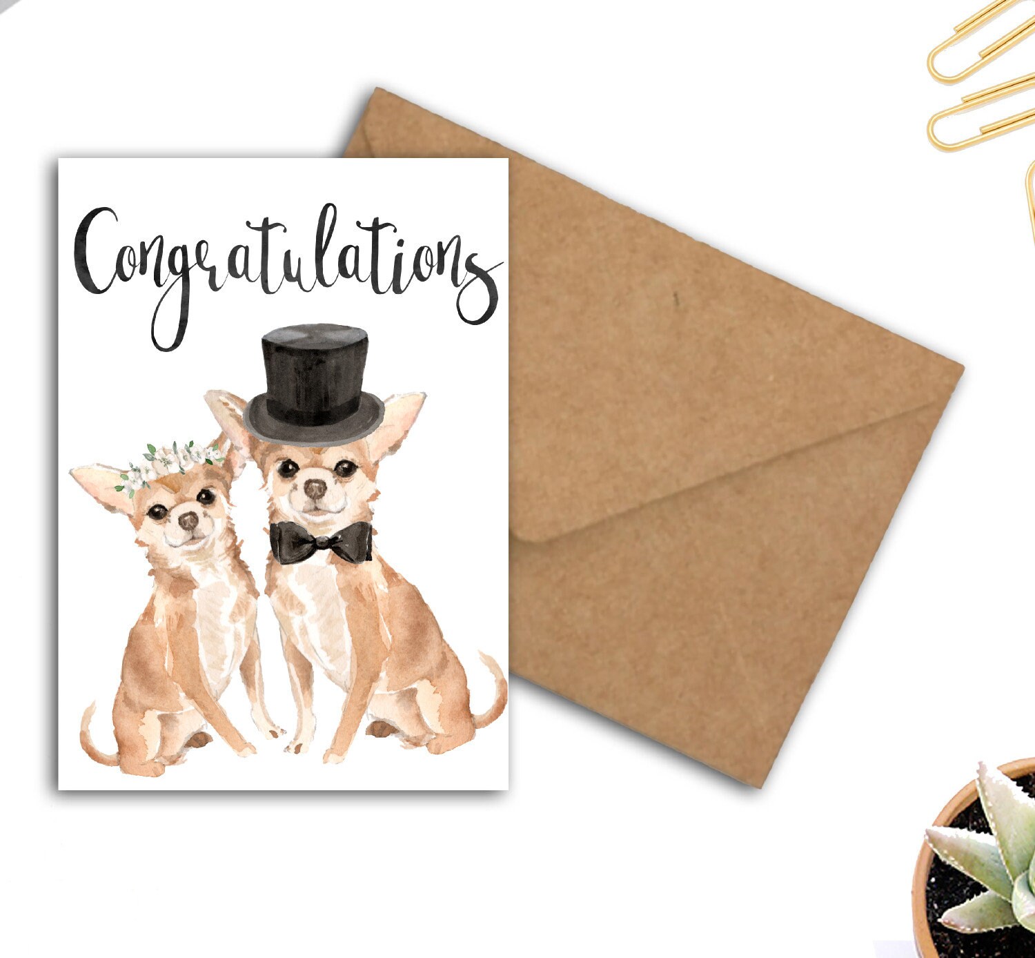 Wedding / Engagement Congratulations Card With Watercolor Dogs ...