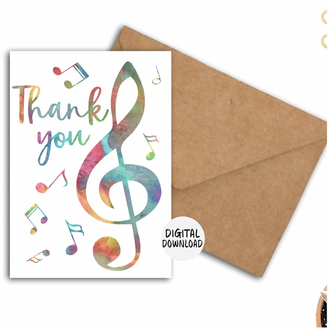 Printable Thank You Card With Treble Clef & Music Notes for Music ...