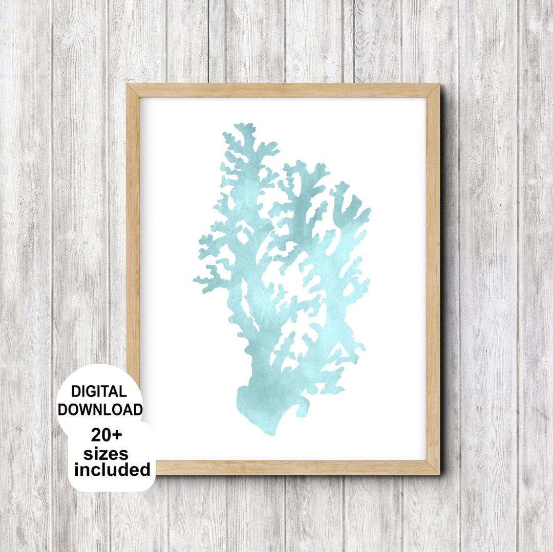 Aqua Sea Coral Coastal Wall Art, Beach Themed Office Decor, Nautical ...