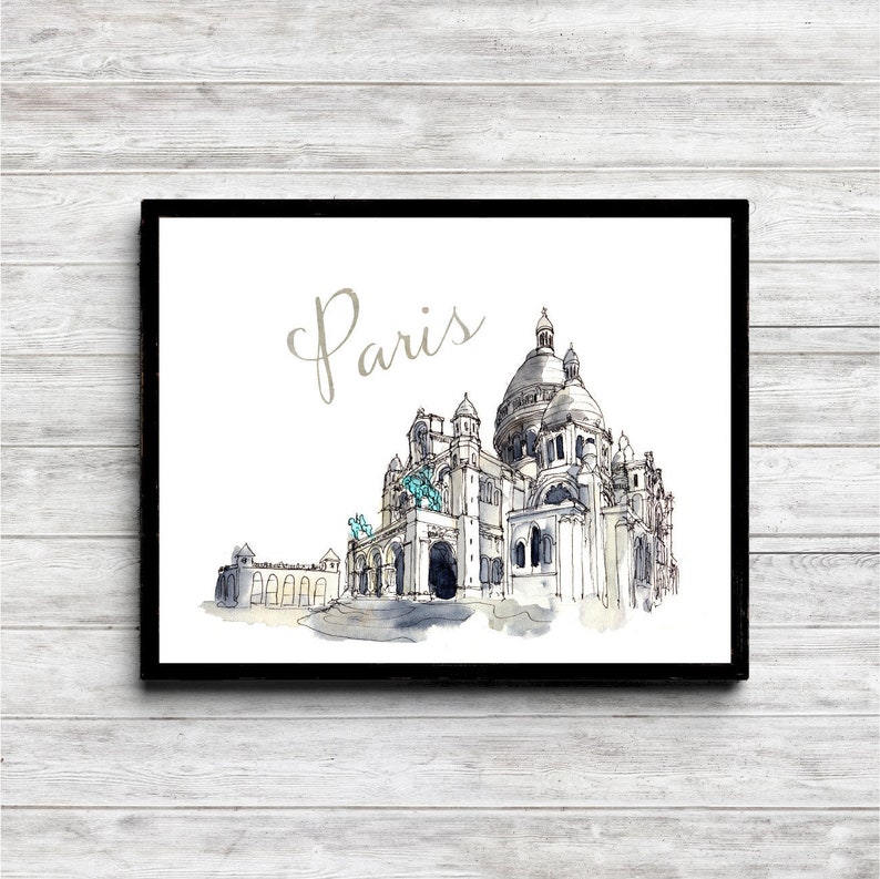 Paris Monument Printable Poster Sacre Coeur Watercolor Print | Etsy