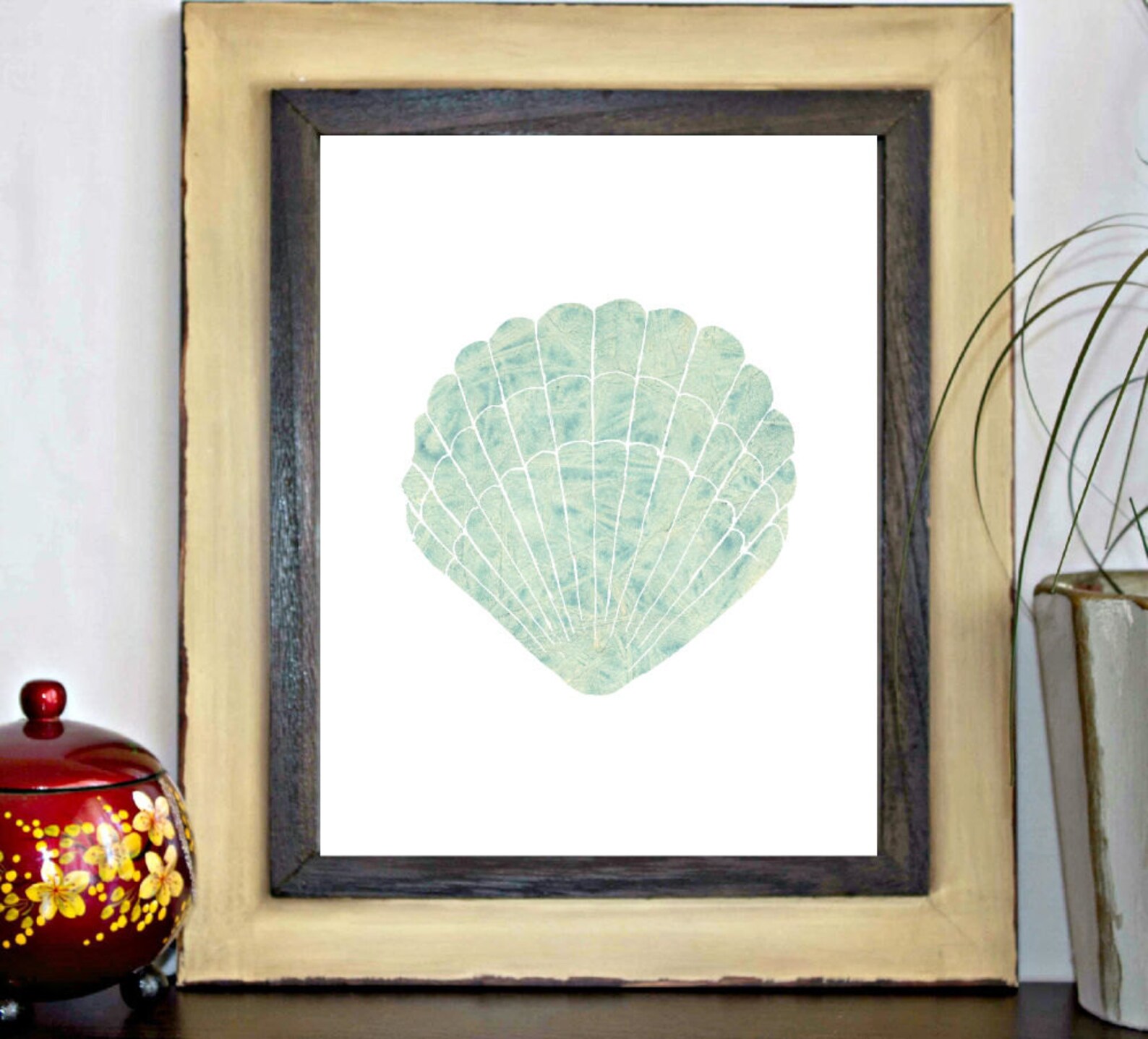 Watercolor Mint Green Shell Printable Wall Decor Sea / Beach - Etsy