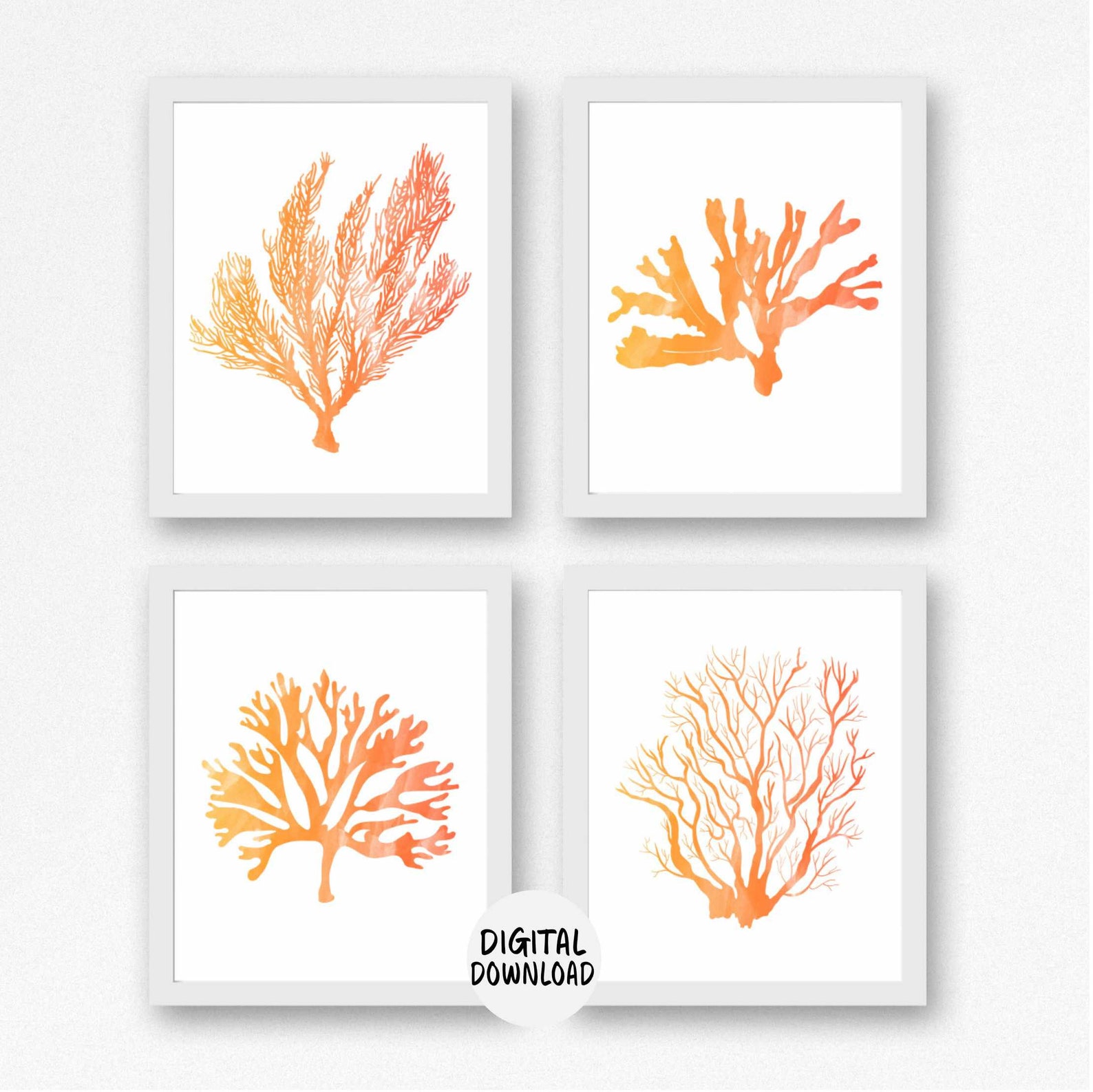 Set of 4 Art Prints - Printable Watercolor Sea Coral / Seaweed Art Set ...
