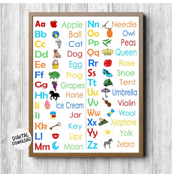 Alphabet Chart Printable Wall Art Classroom Wall Decor | Etsy