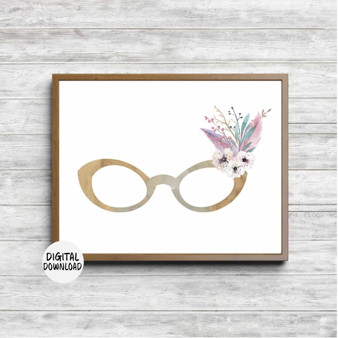 Quirky Eyeglass Printable Wall Art - Whimsical Spectacles With Flowers ...