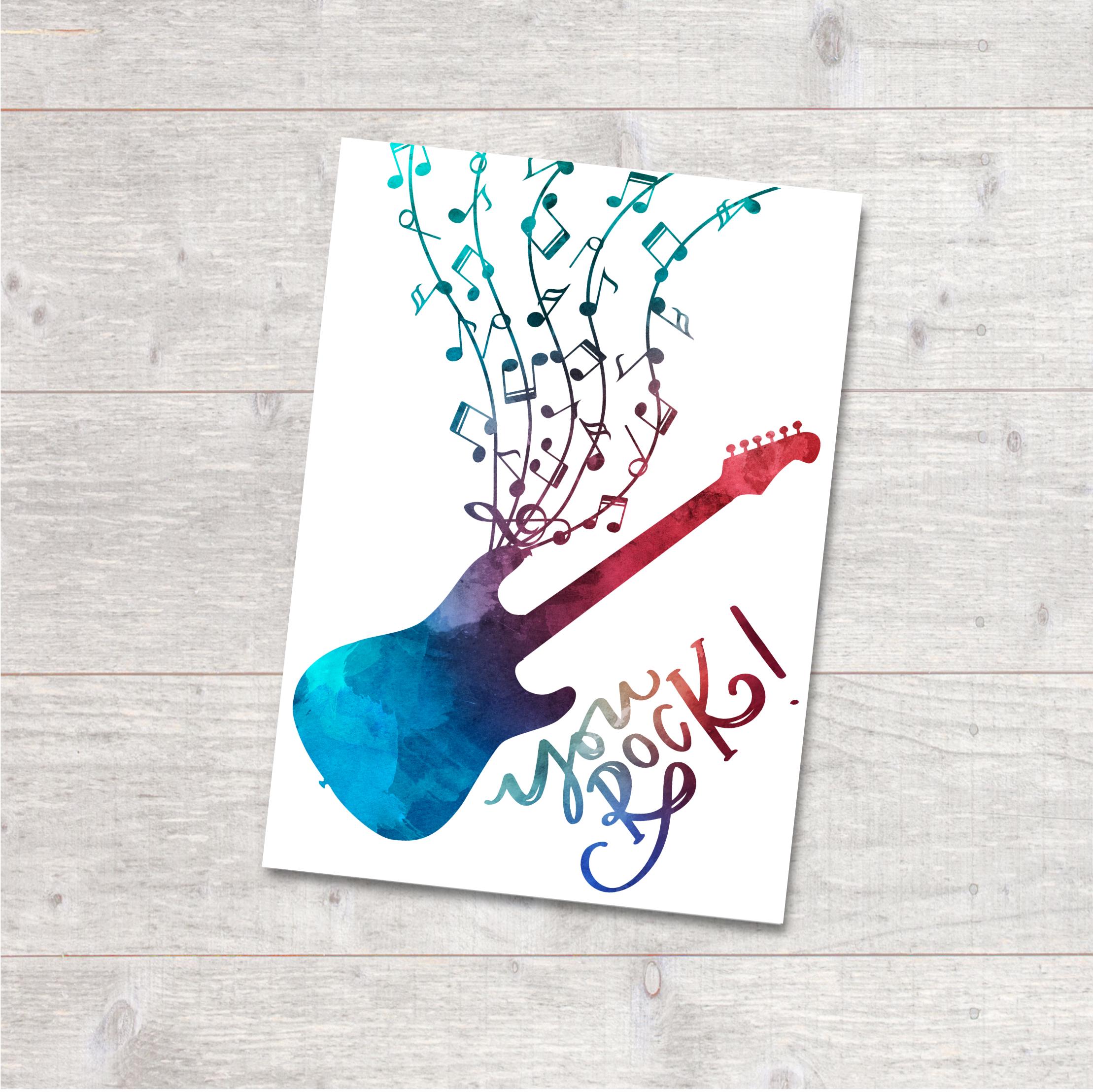 Printable You Rock Card for Guitarist / Music Lover / Teacher / Student ...