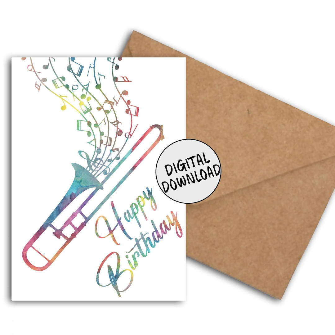 Printable Trombone Birthday Card for Trombonist, Student or Teacher ...