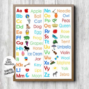 Alphabet Chart Printable Wall Art - Classroom Wall Decor- Colorful Kids ...