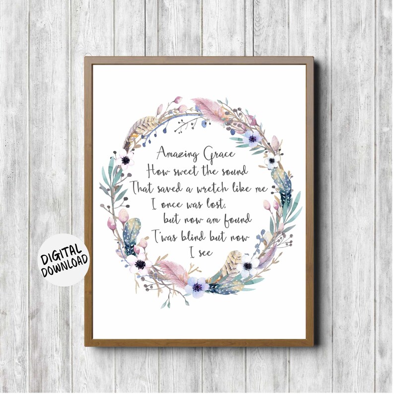 Amazing Grace Printable Wall Art - Christian Hymn Nursery / Office ...