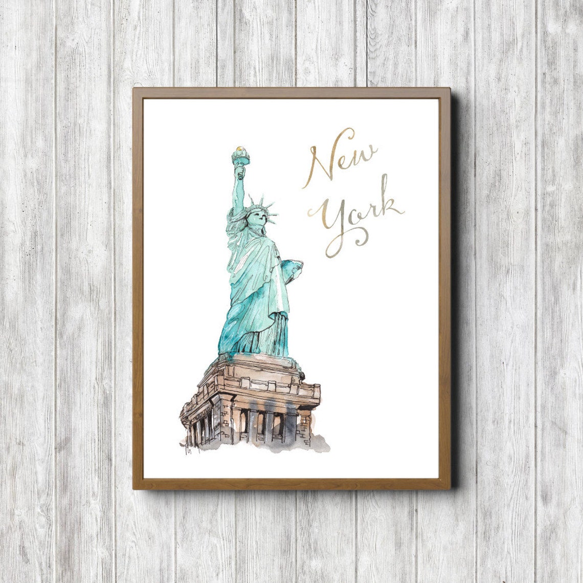New York City Watercolor Printable Statue of Liberty Wall | Etsy
