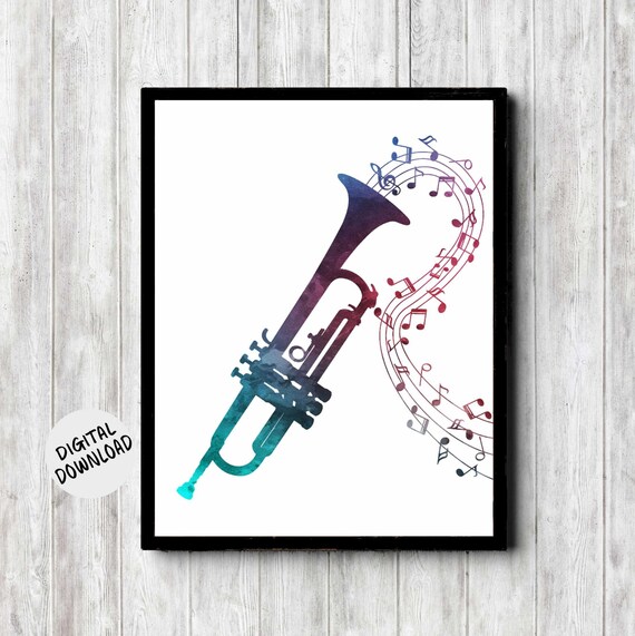 Printable Trumpet & Music Notes Wall Art Jazz / Big Band | Etsy