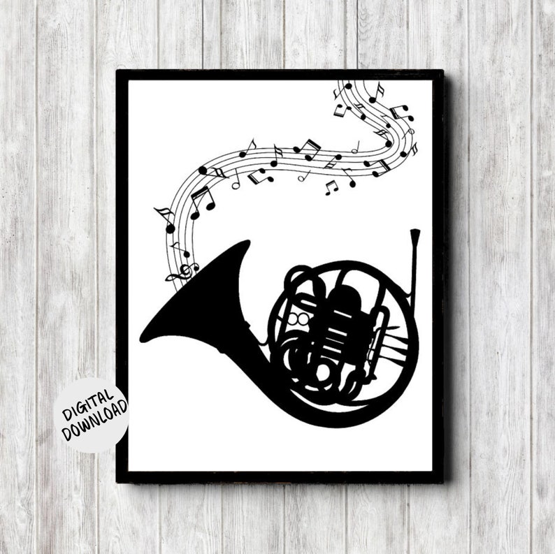 French Horn With Music Notes Printable Art Poster Music - Etsy