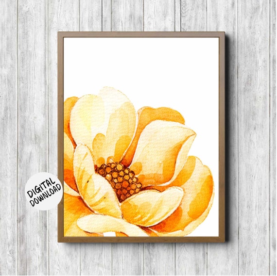 Yellow Watercolor Flower Printable Wall Art Large Flower | Etsy