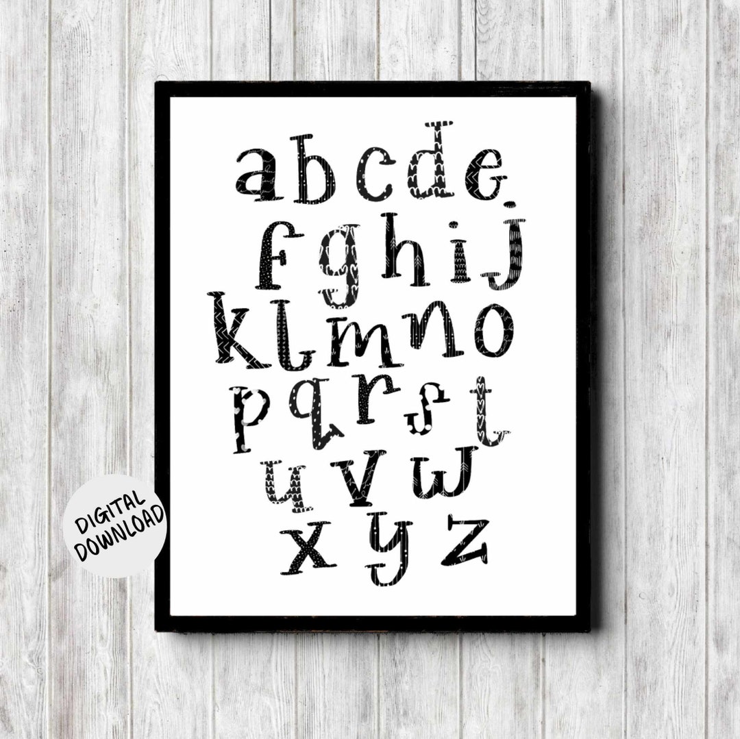 Scandinavian Lower Case Black & White Alphabet Printable Letters ...