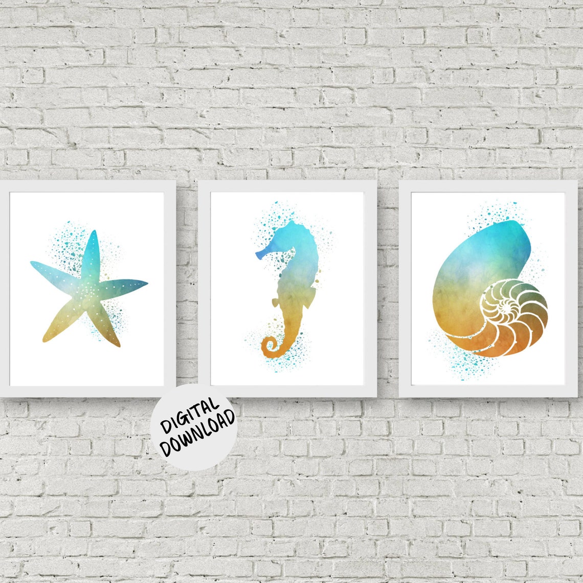 Beach Theme Set of 3 Art Prints Printable Watercolor - Etsy