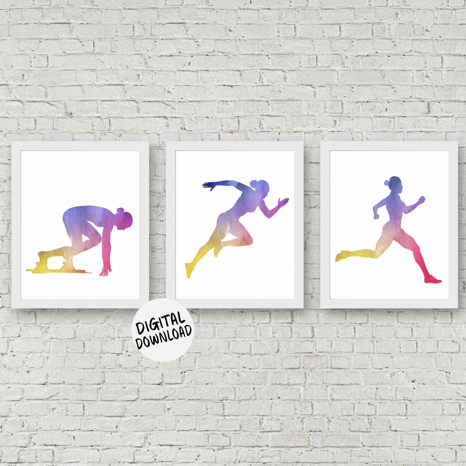 Set of 3 Female Sprinter Silhouette Printable Wall Art | Etsy