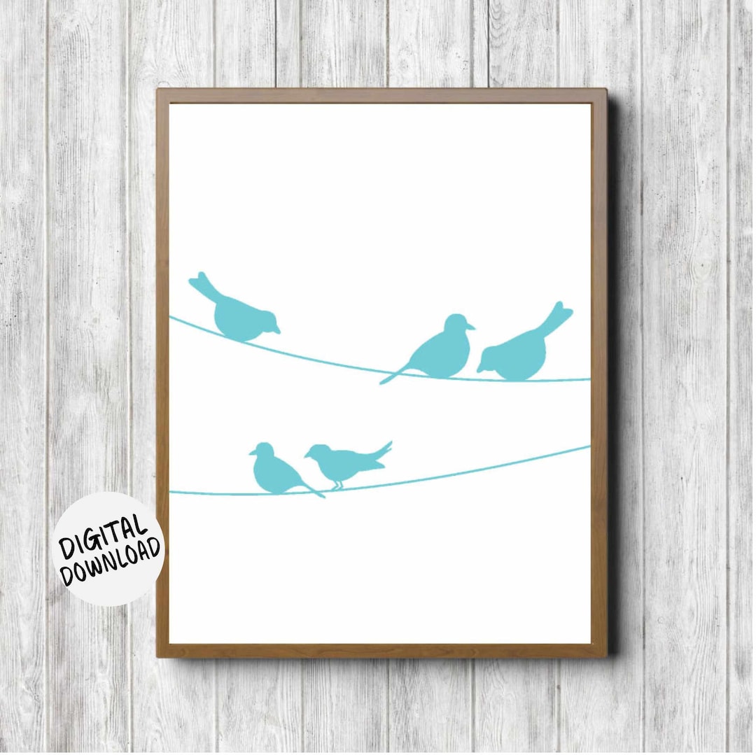 Birds on A Wire Printable Wall Art- Aqua Nursery/ Kids Room Decor ...
