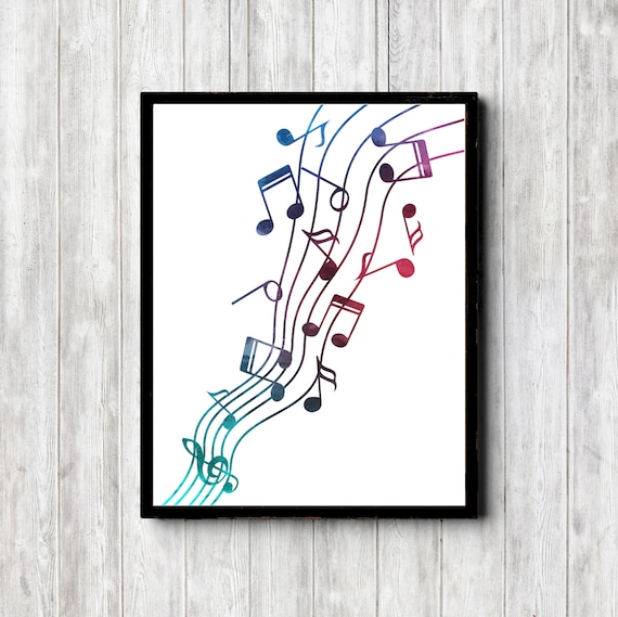 Watercolor Music Notes On A Staff Wall Art Printable Gift | Etsy