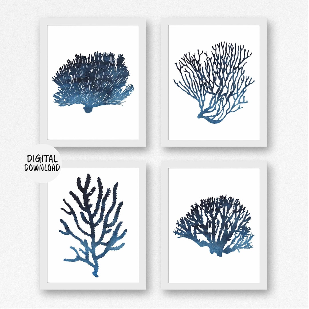 Set of 4 Sea Coral Art Prints- Printable Ocean Life Poster - Nautical ...