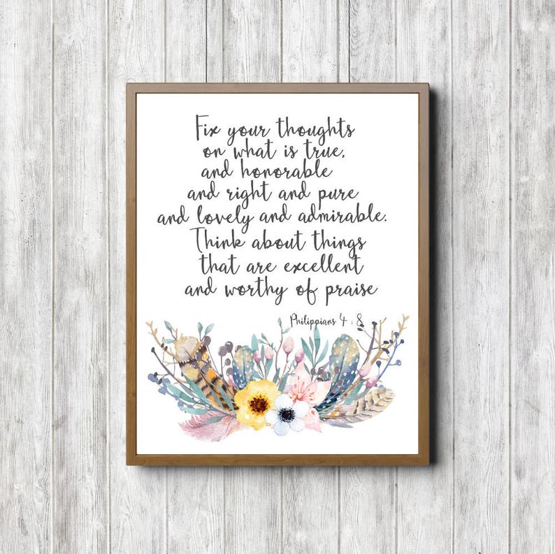 Printable Scripture Wall Art Philippians 4 : 8 Watercolor | Etsy