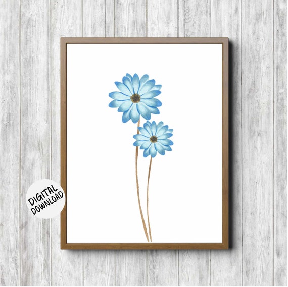 Blue Printable Watercolor Flowers Wall Art Nursery / Girls | Etsy