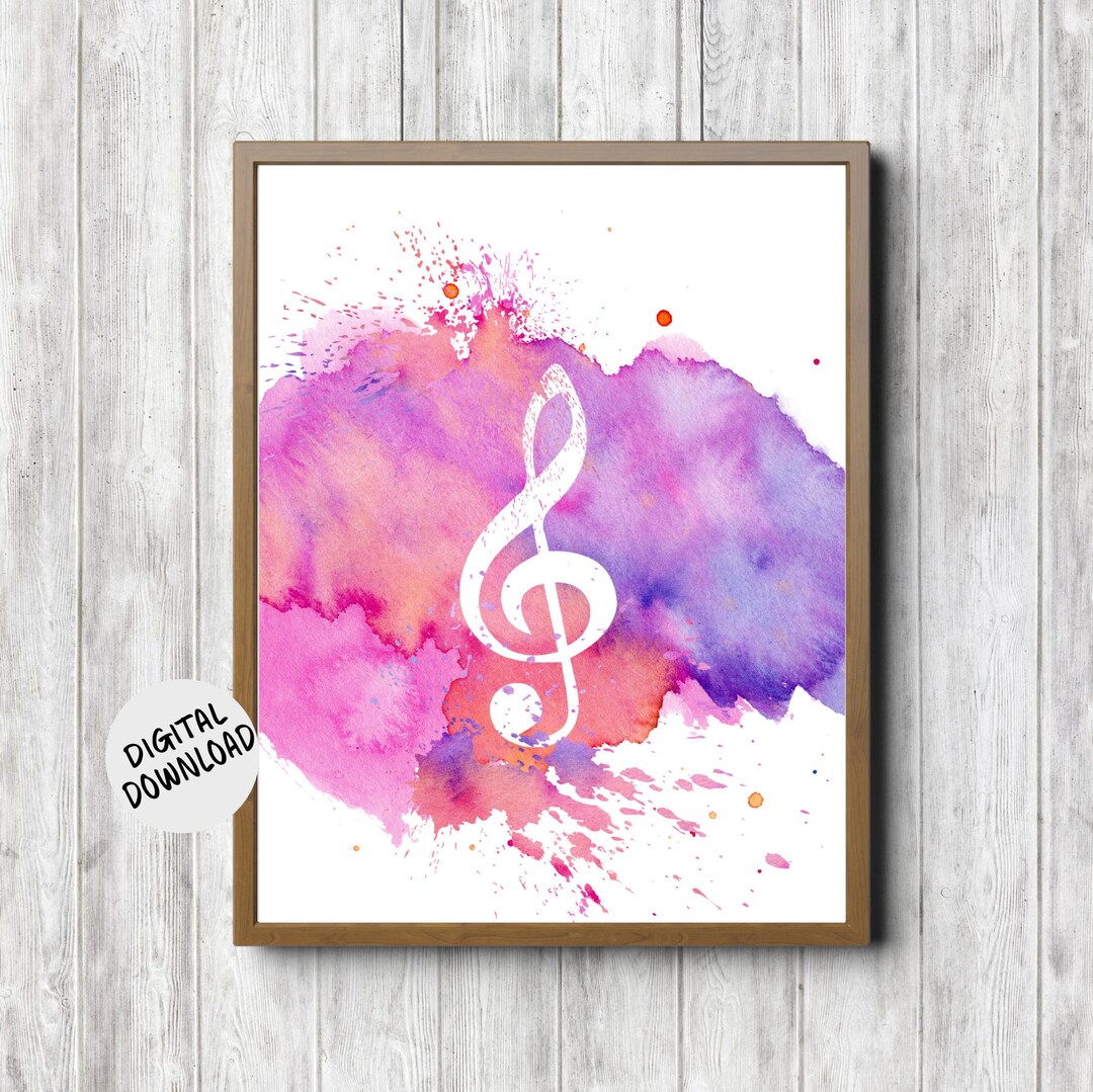 Treble Clef Printable Wall Art - Music Theme Girl Baby Shower Decor ...