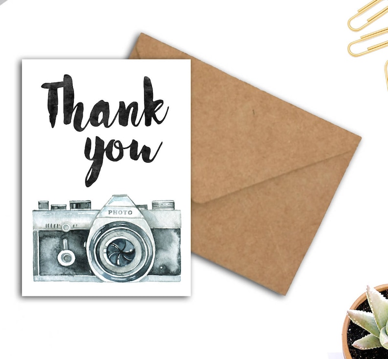 Thank You Card for Photographer - Watercolor Camera- Gratitude ...