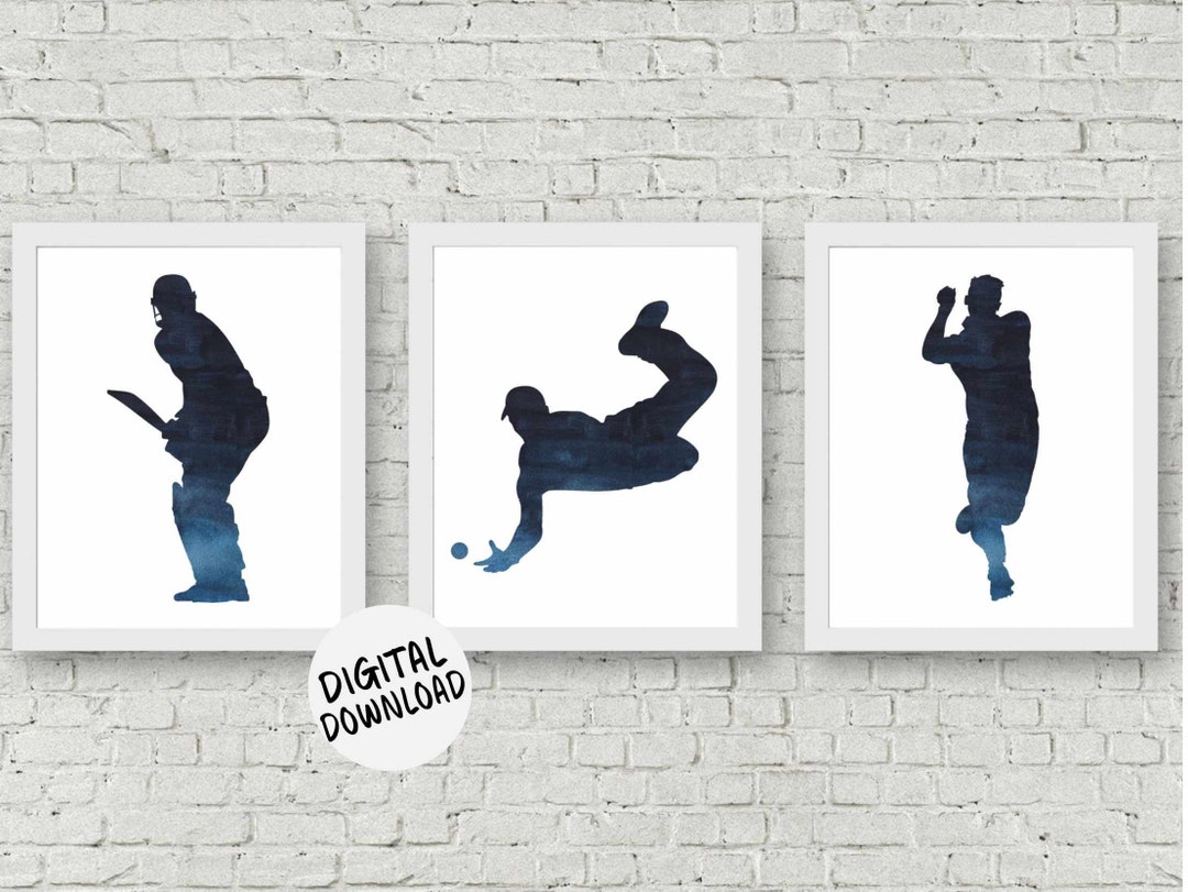 16 X 20 Printable Cricket Wall Art Set - Batsman, Bowler & Fielder ...