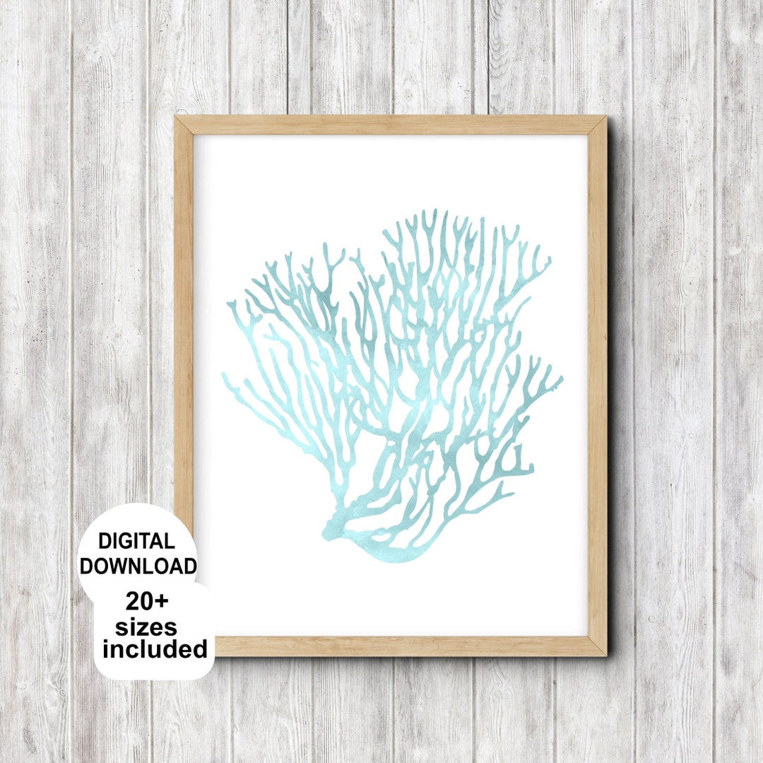 Printable Watercolor Sea Coral - Beach Theme Wall Art - Aqua Kids Room ...