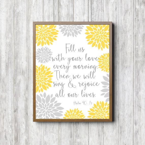 Yellow & Grey Printable Scripture Wall Art Psalm 90 : 14 | Etsy