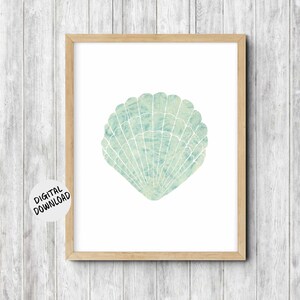 Watercolor Mint Green Shell Printable Wall Decor - Sea / Beach Art ...