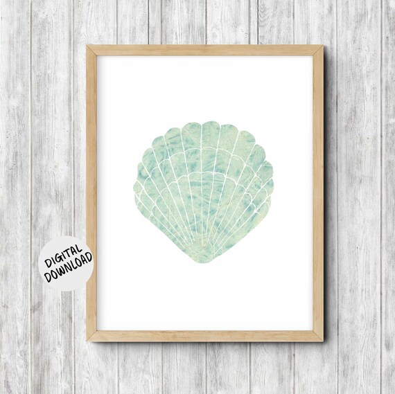 Watercolor Mint Green Shell Printable Wall Decor Sea / Beach - Etsy