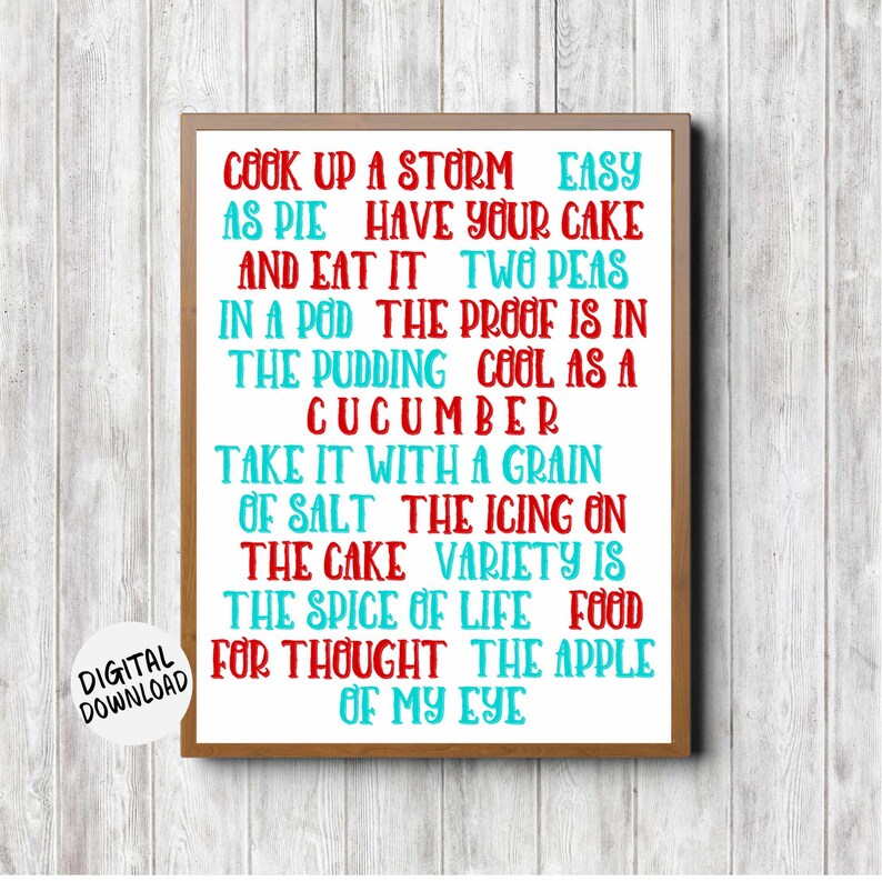 Food Sayings / Idioms Printable Kitchen Wall Art Restaurant - Etsy