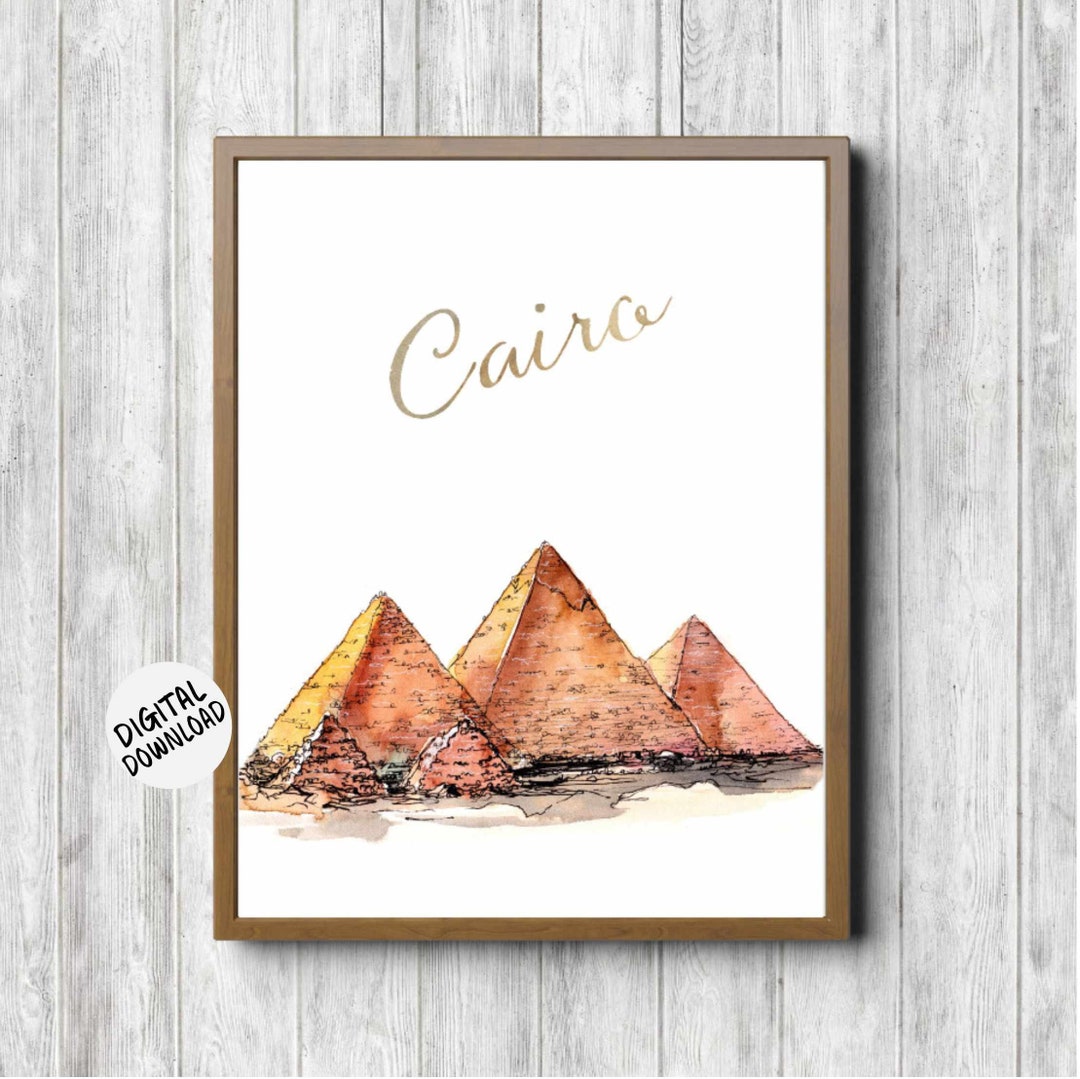 Watercolor Pyramids Wall Art - Cairo Egypt Printable - Famous Landmark ...