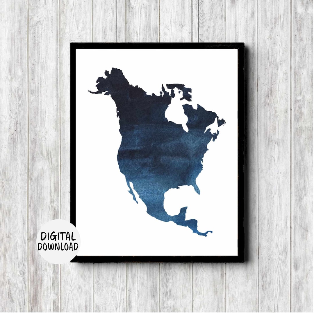 Printable Watercolor North America Continent Wall Art - Travel Wall ...