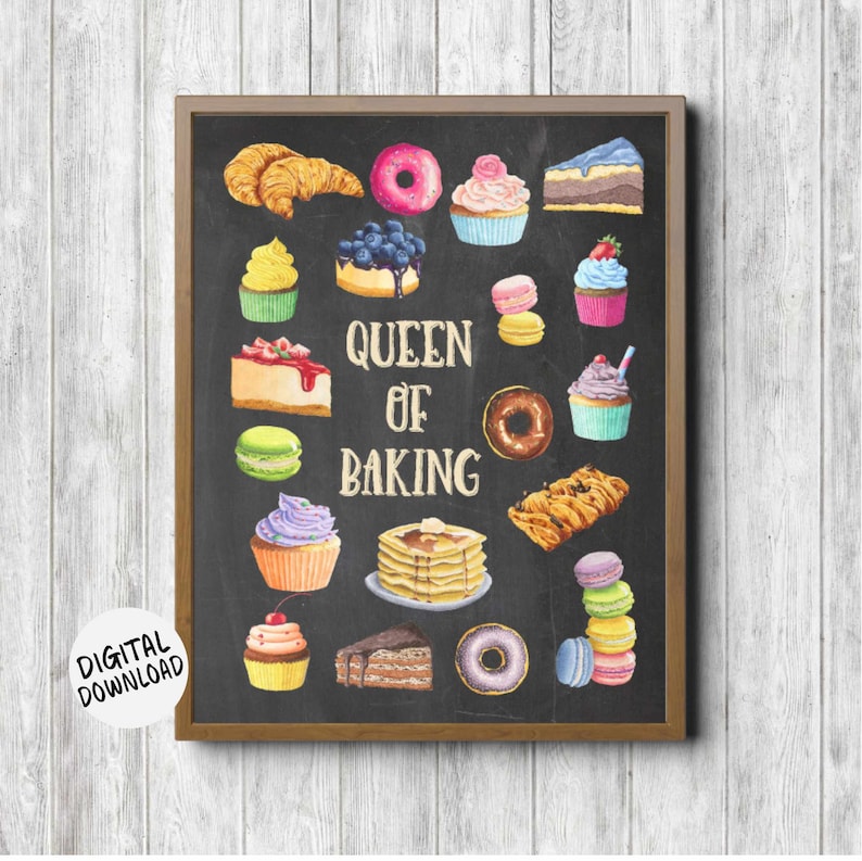 Chalkboard Kitchen Baking Printable Queen of Baking Pastry | Etsy