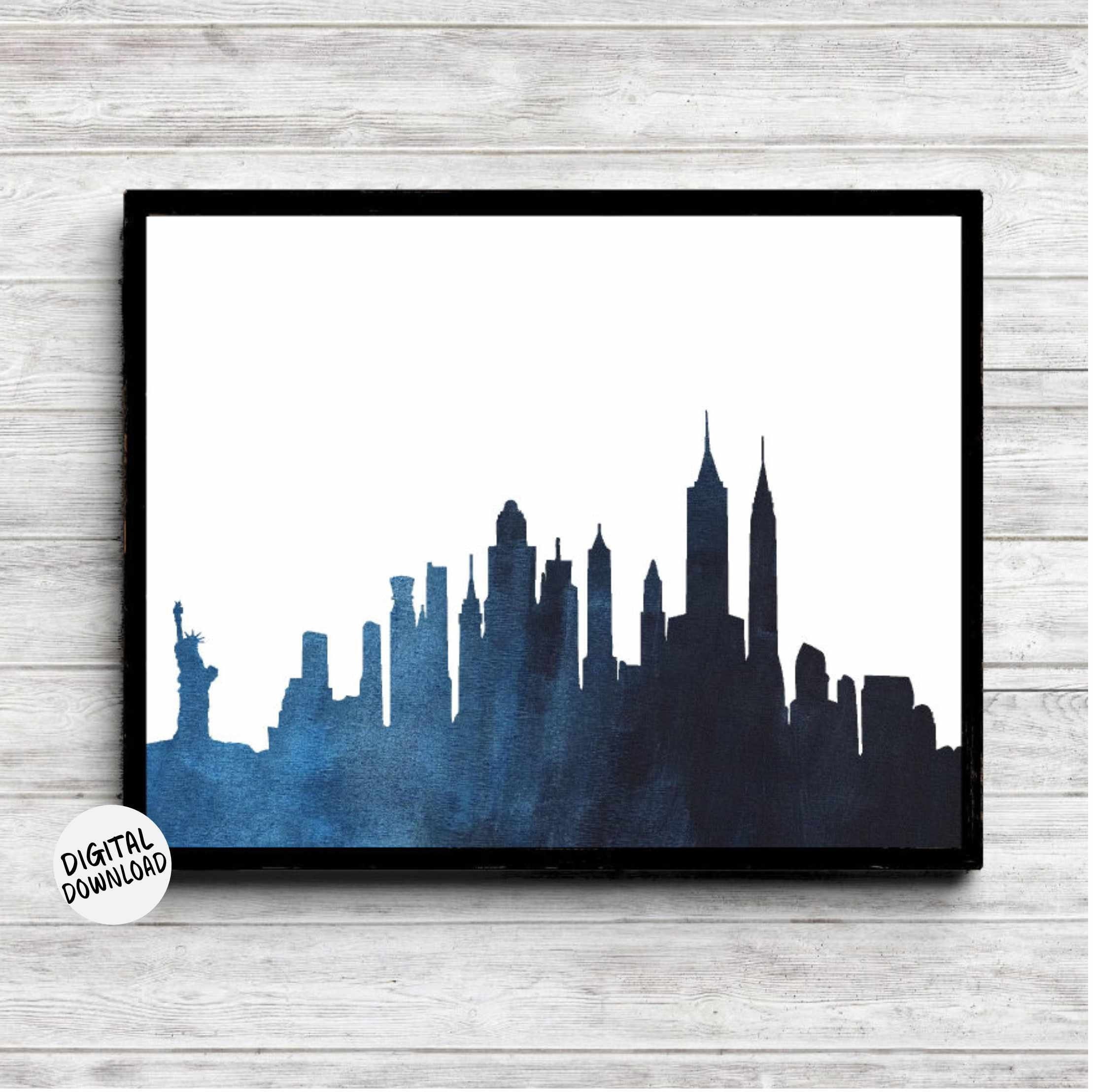 New York City Skyline Printable Watercolor Cityscape Office - Etsy