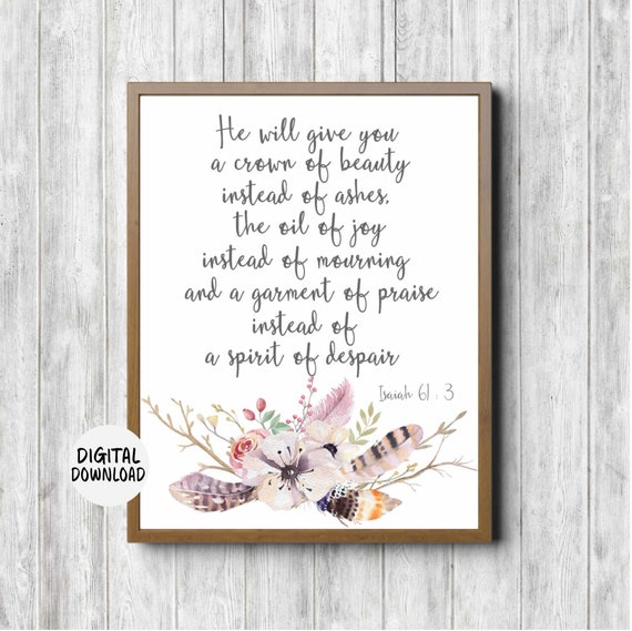 Scripture Printable Rustic Wall Art Isaiah 61 : 3 - Etsy