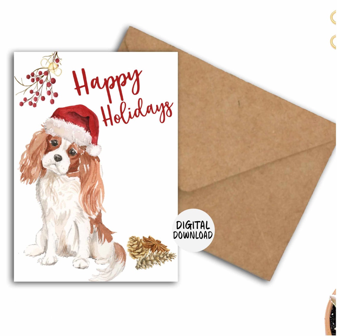 Cavalier King Charles Spaniel Christmas Card Happy Holidays - Etsy