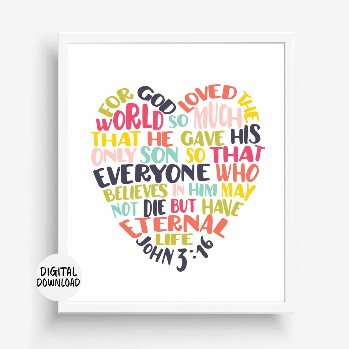 John 3 : 16 Printable Sunday School Wall Decor - for God so Loved the ...