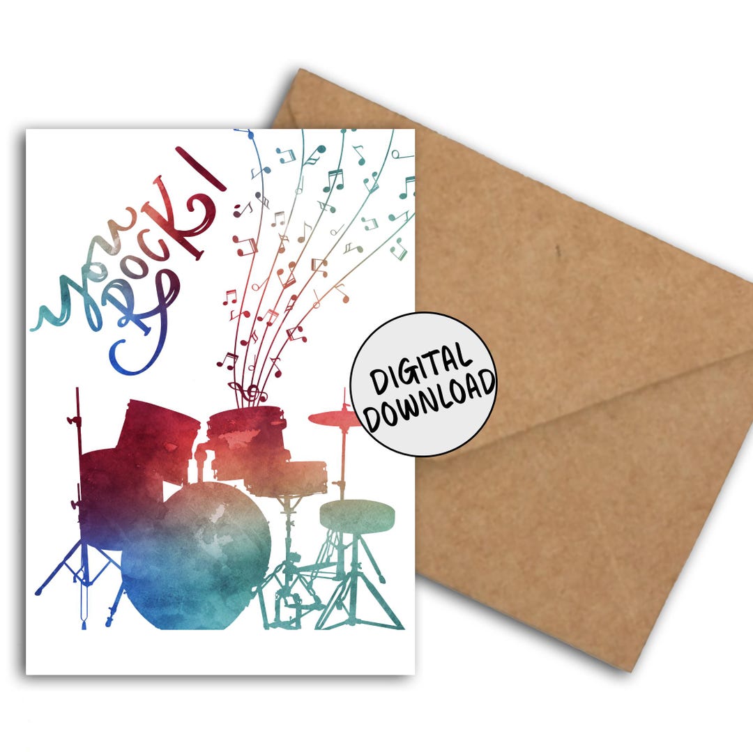 Printable You Rock Card for Drummer / Music Lover / Teacher / Student ...