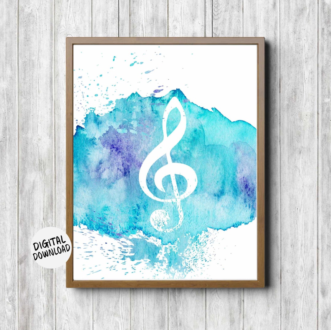 Treble Clef With Paint Splatter Printable Wall Art - Watercolor Music ...