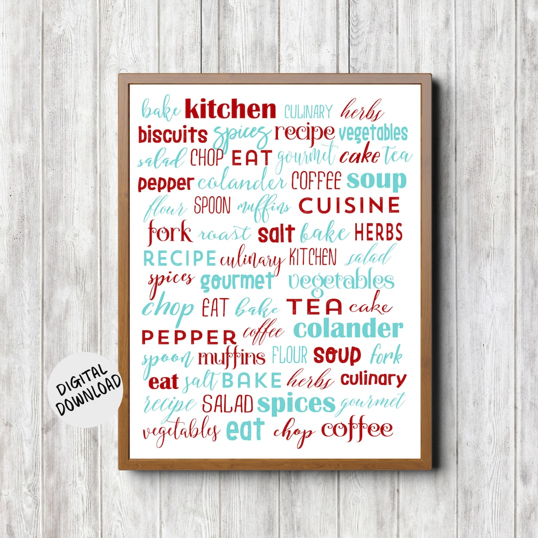 Printable Kitchen Wall Art - Food Related Hostess Gift - Turquoise ...